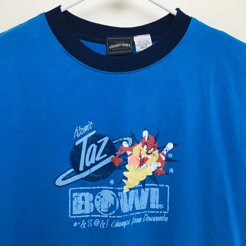 Vintage Looney Tunes Atomic Taz Bowling Ringer Tee Sh… - Gem